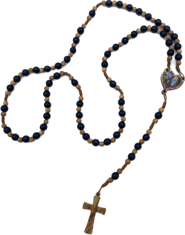 Chapelet bois et verre sur corde – SERAL I Souvenirs de Lourdes